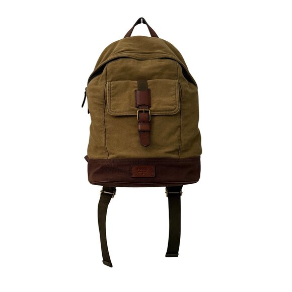 Fossil | Bags | Fossil Tan Brown Canvas Leather Trim Zip Top Backpack ...